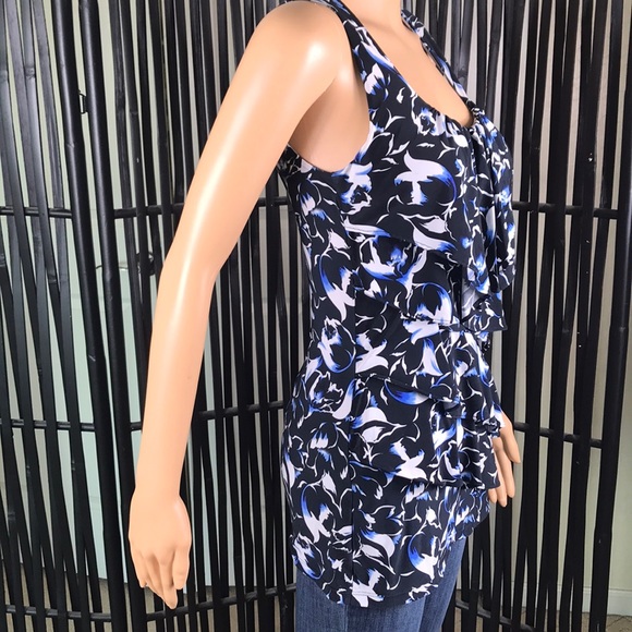 White House Black Market | Tops | Whbm Black Blue Floral Front Ruffle ...